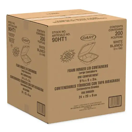 Dart 90HT1 9″ Foam Hinged Containers 1 Compartment 200 pcs/cs – Evolve Wholesale